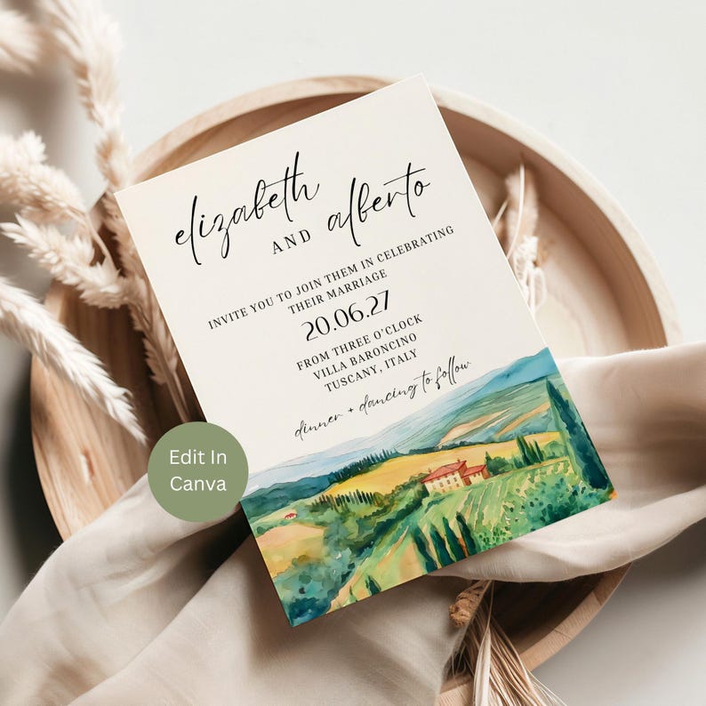 Tuscany Wedding Invitation Template, Editable Digital Invite, Italian ...