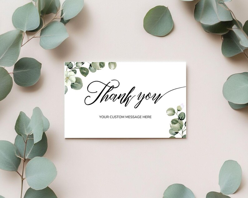 Thank You Card Template | Elegant Eucalyptus Leaves Design | Editable ...