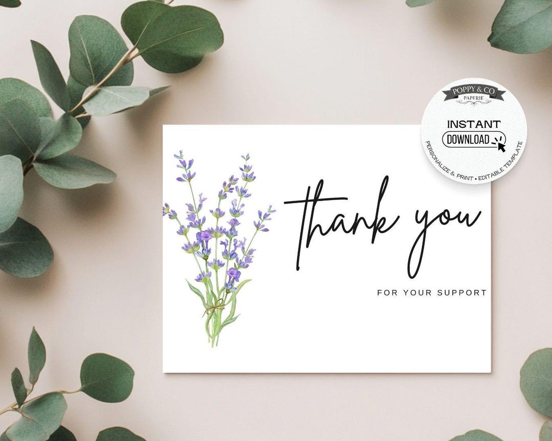 Editable Thank You Card Template | Printable Lilac Thank You Note ...