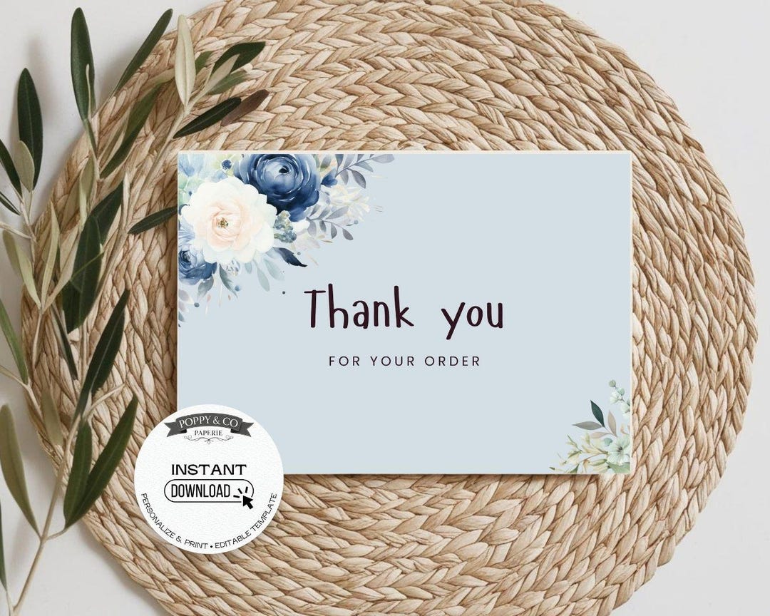 Blue Watercolor Flowers Thank You Card Template | Editable Canva Design ...