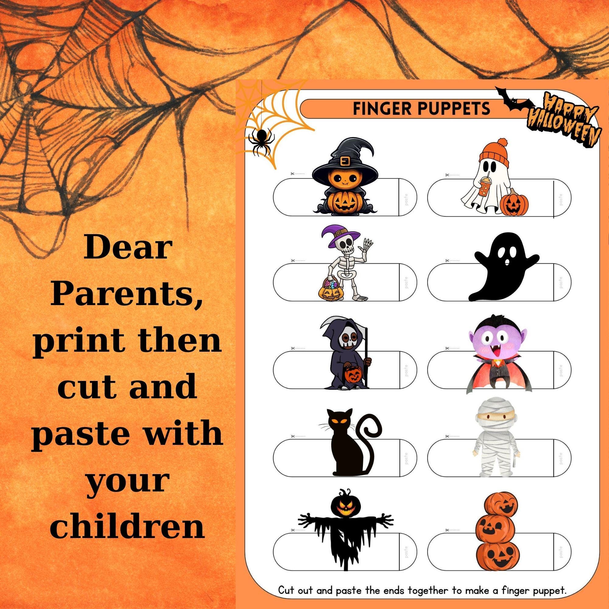 Halloween Printable Finger Puppets, Paper Puppets Pdf, Halloween Toys ...