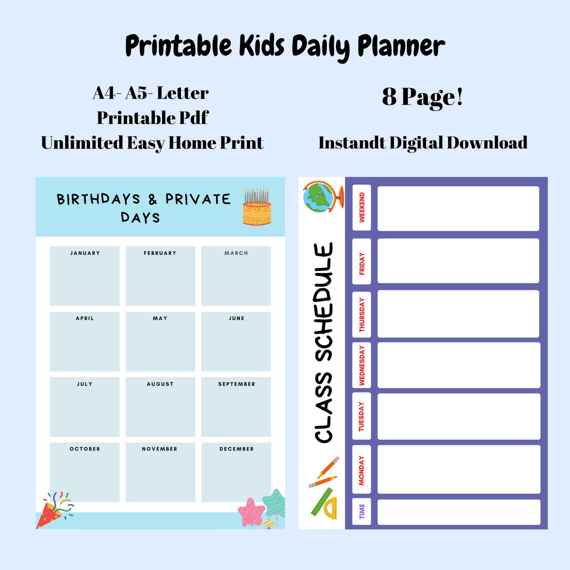 Kids Daily Planner, Kids Daily Schedule, Printable Agenda for Kids ...