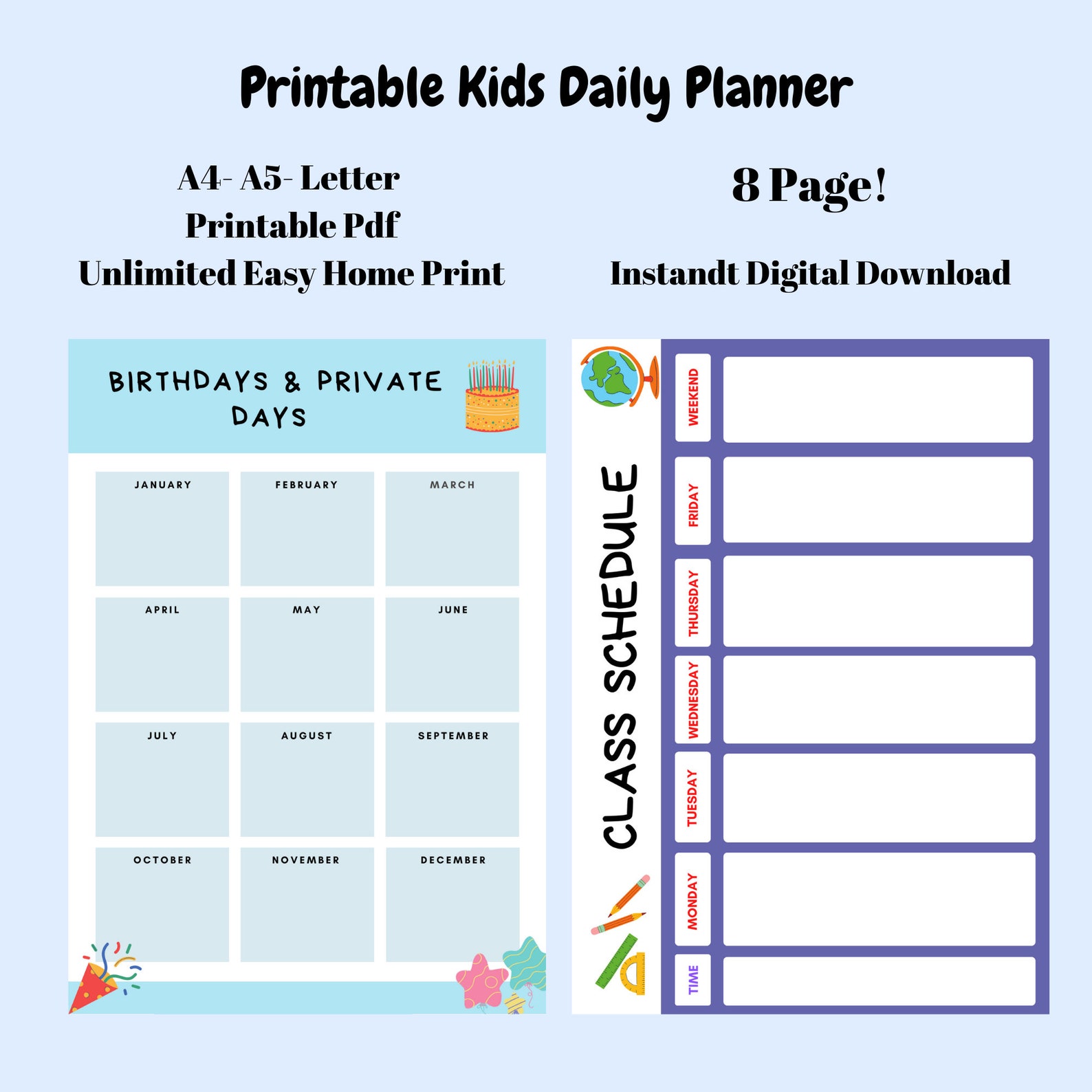 Kids Daily Planner, Kids Daily Schedule, Printable Agenda for Kids ...