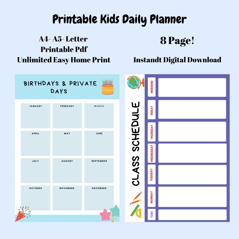 Kids Daily Planner, Kids Daily Schedule, Printable Agenda for Kids ...