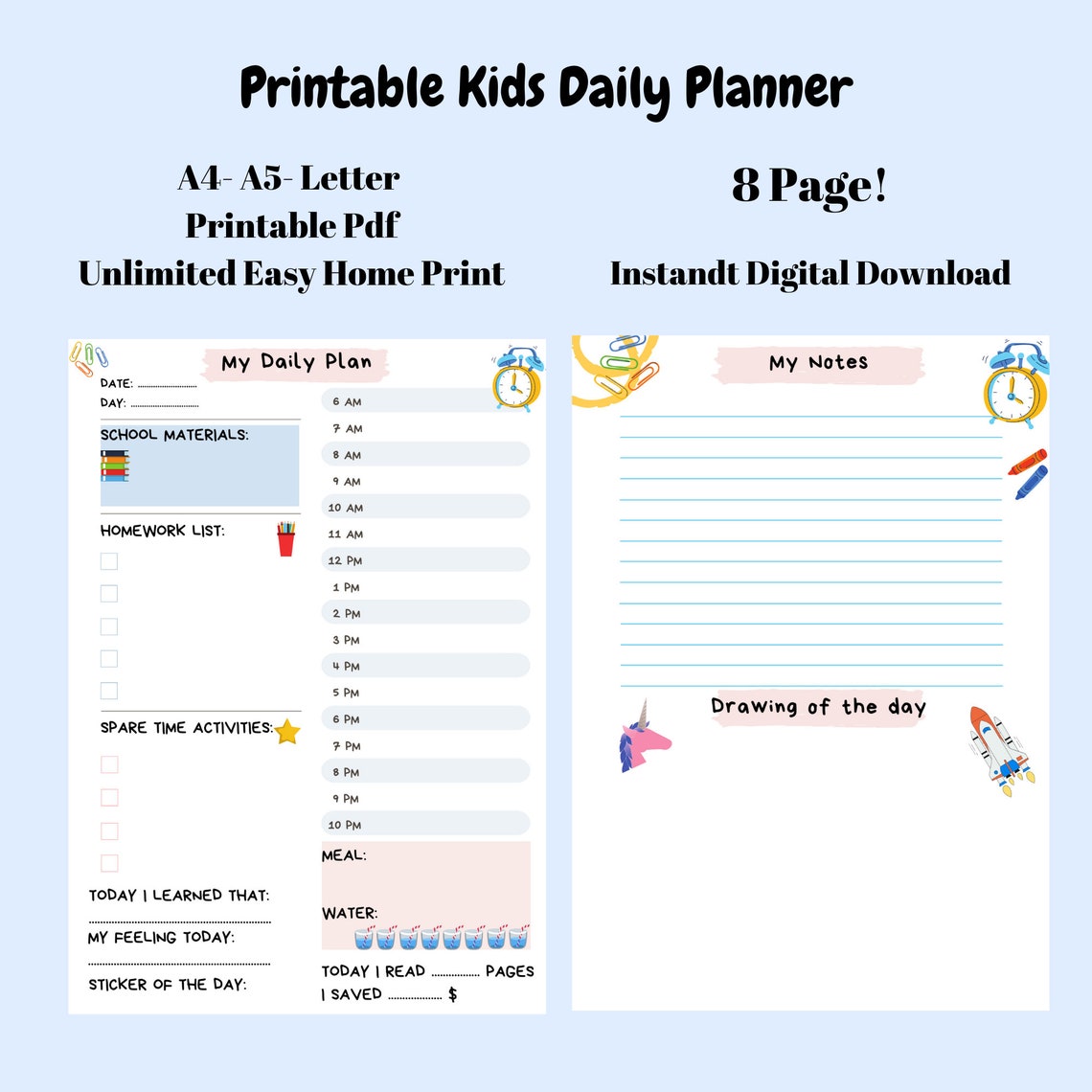 Kids Daily Planner, Kids Daily Schedule, Printable Agenda for Kids ...