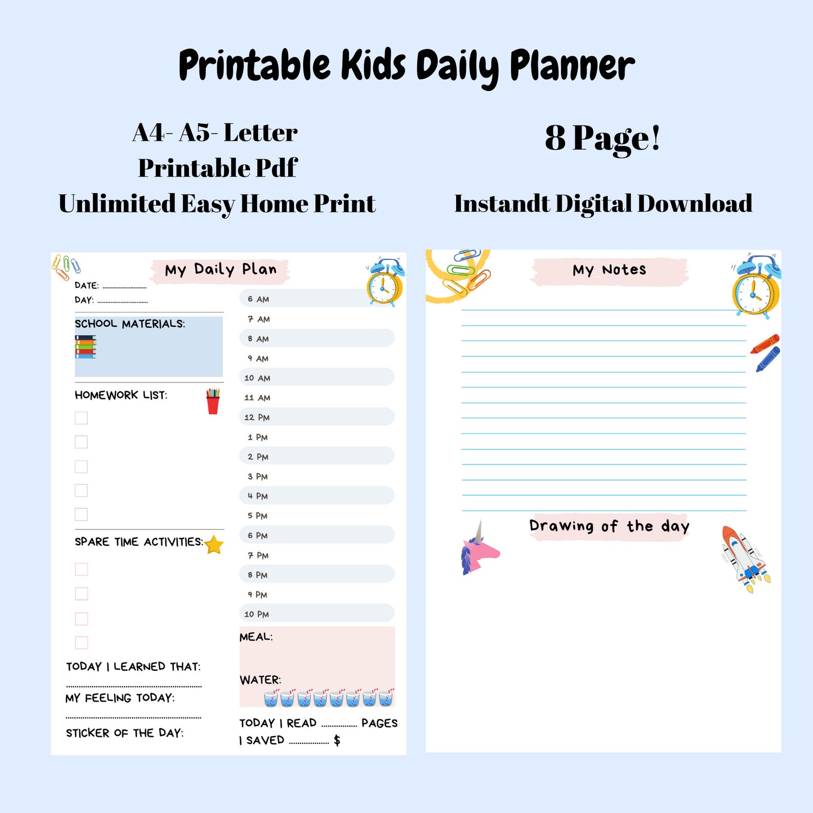 Kids Daily Planner, Kids Daily Schedule, Printable Agenda for Kids ...