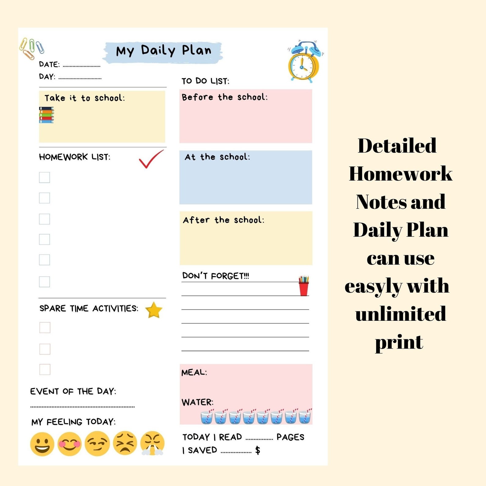 Homework Notebook Page, Digital Student Daily Plan, PDF Work Page ...