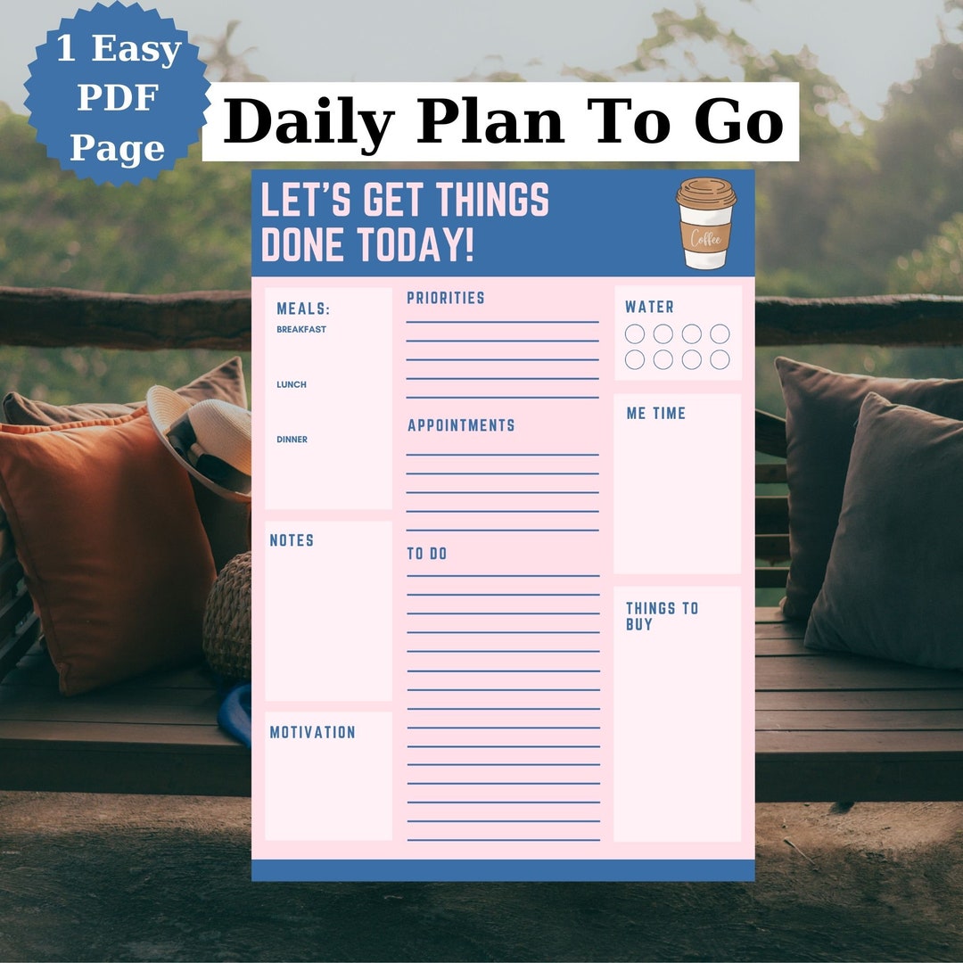 Daily Plan Page, Printable Pdf Daily Planner, Plan to Go, Work Day ...