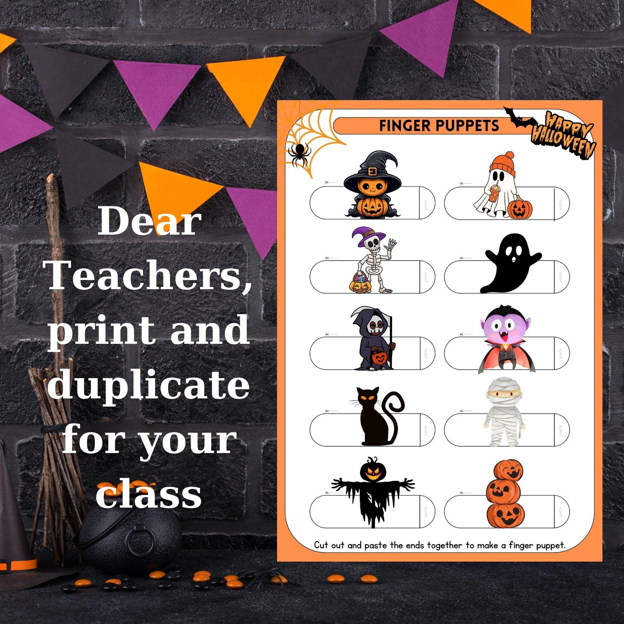 Halloween Printable Finger Puppets, Paper Puppets Pdf, Halloween Toys ...