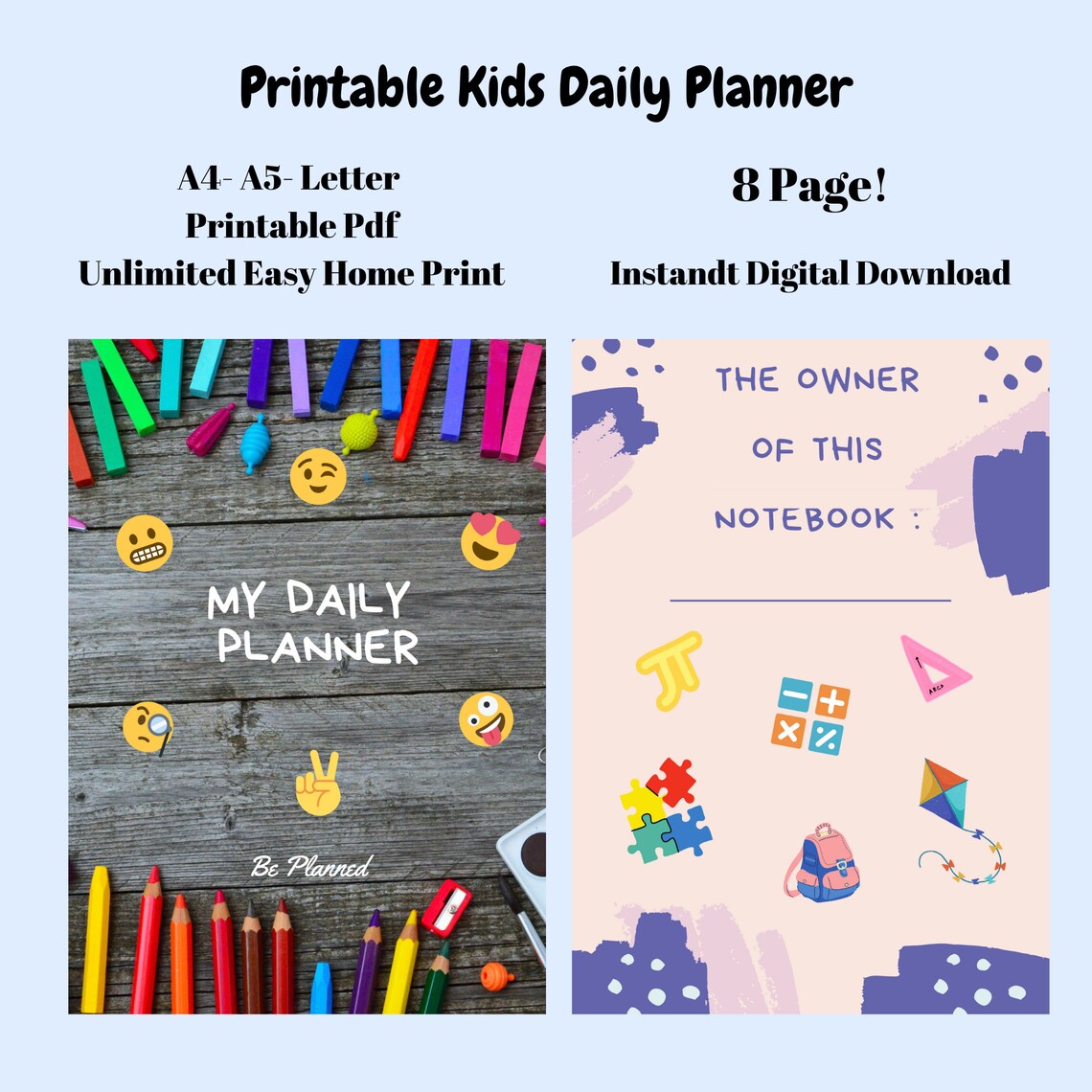 Kids Daily Planner, Kids Daily Schedule, Printable Agenda for Kids ...