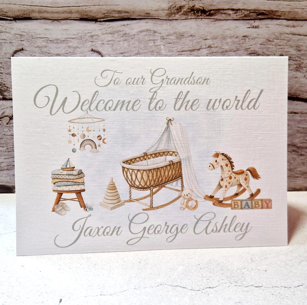 Great Grandson Boho Style Birth Card, Custom Birth Card, New Baby Boy ...