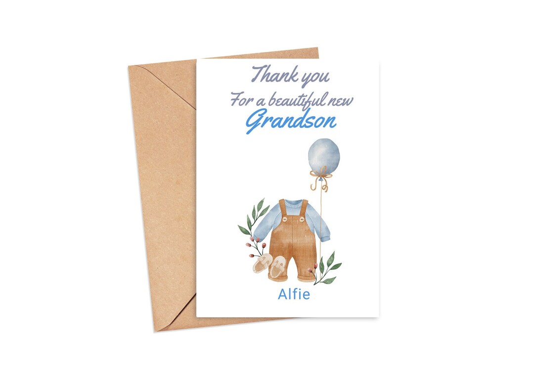 Great Grandson Beby Clothes Card, Custom Birth Card, New Baby Boy Card ...