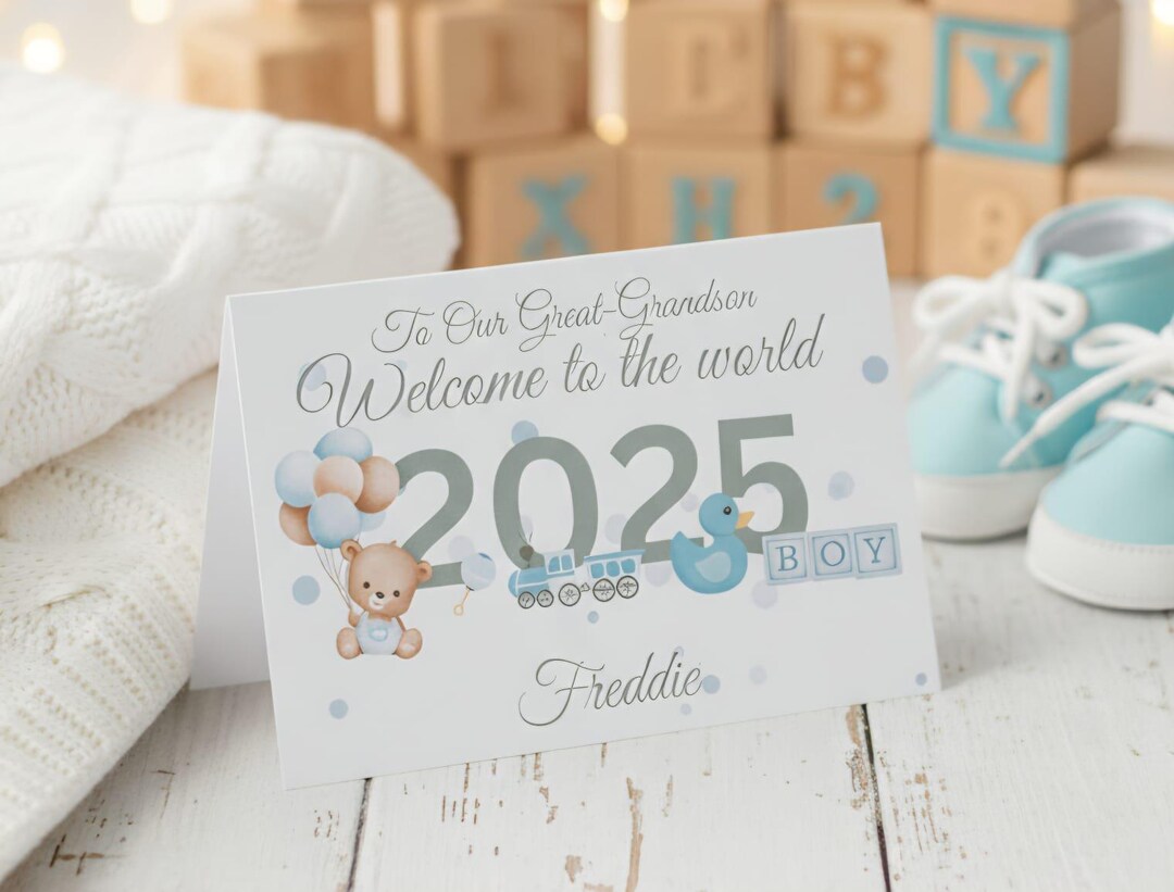 Great Grandson 2026 Card, Custom Birth Card, New Baby Boy Card, New ...