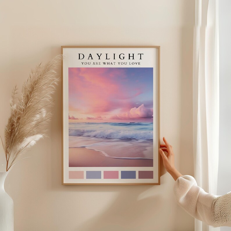 Daylight Poster, Lover Album, Modern Chic Wall Art, Pink Beach Preppy ...