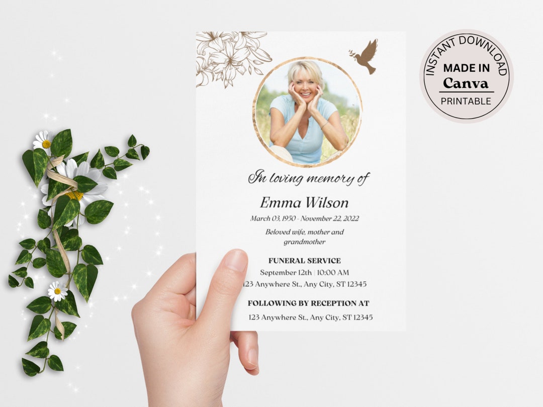 Funeral Invitation Template Funeral Memorial Service - Etsy