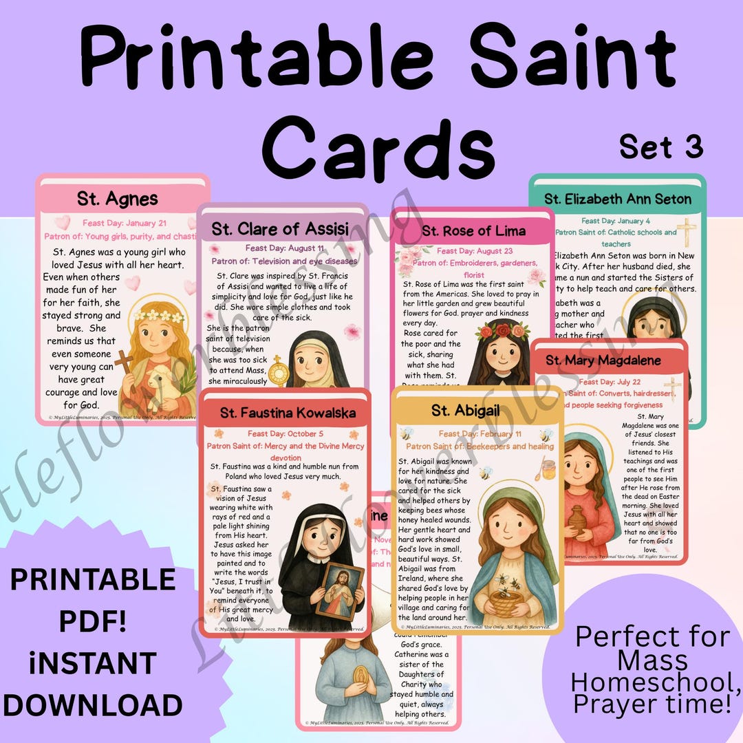 Catholic Saints Flash Cards, Printable Cards for Kids, Catholic ...