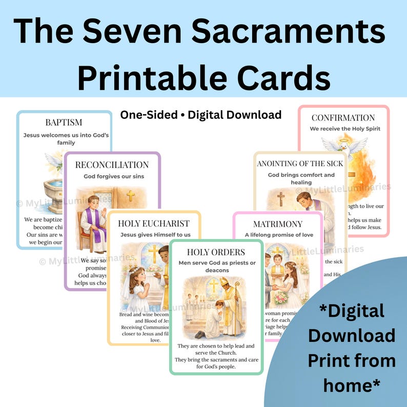 Catholic Printable Cards for Kids, Sacraments, Catholic Faith Learning ...