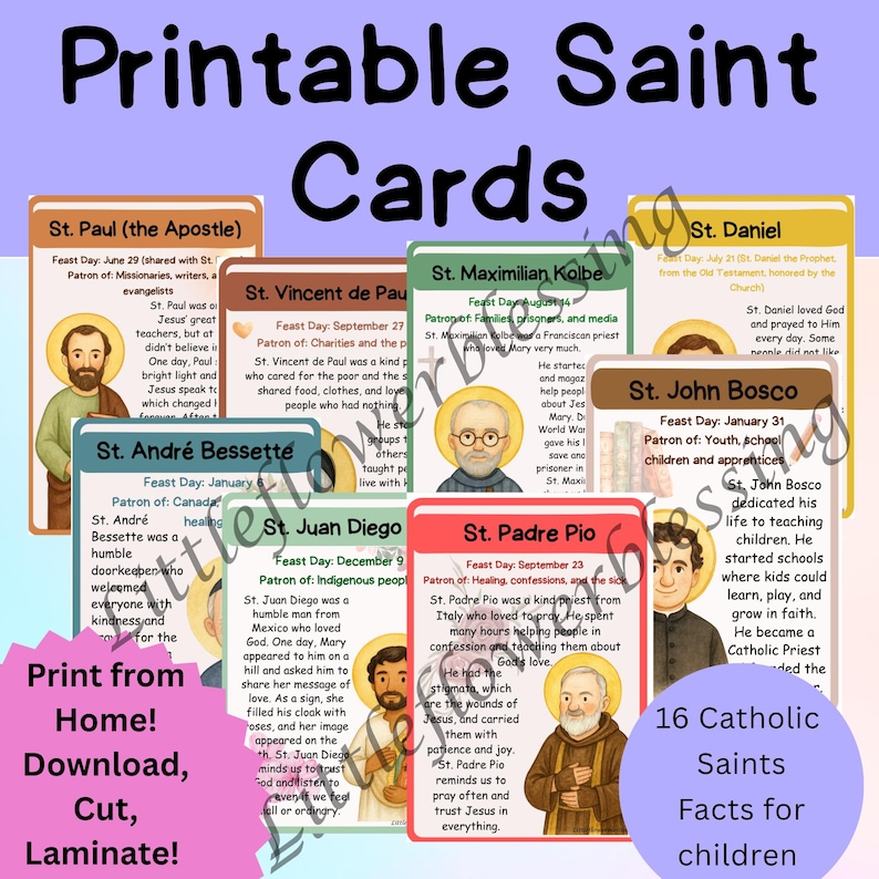 Catholic Saints Flash Cards, Printable Cards for Kids, Catholic ...