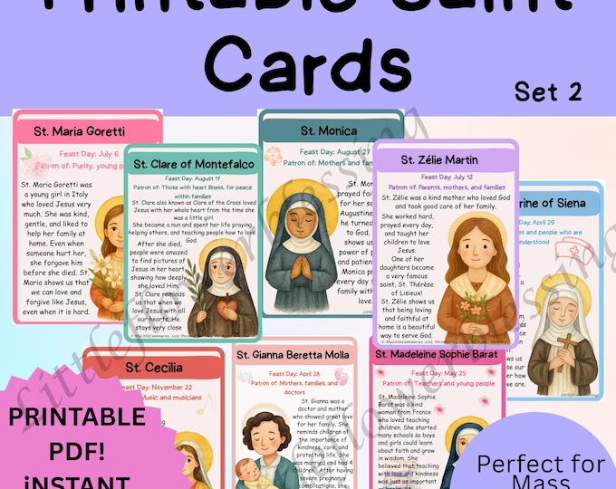 Catholic Saints Flash Cards, Printable Cards for Kids, Catholic ...