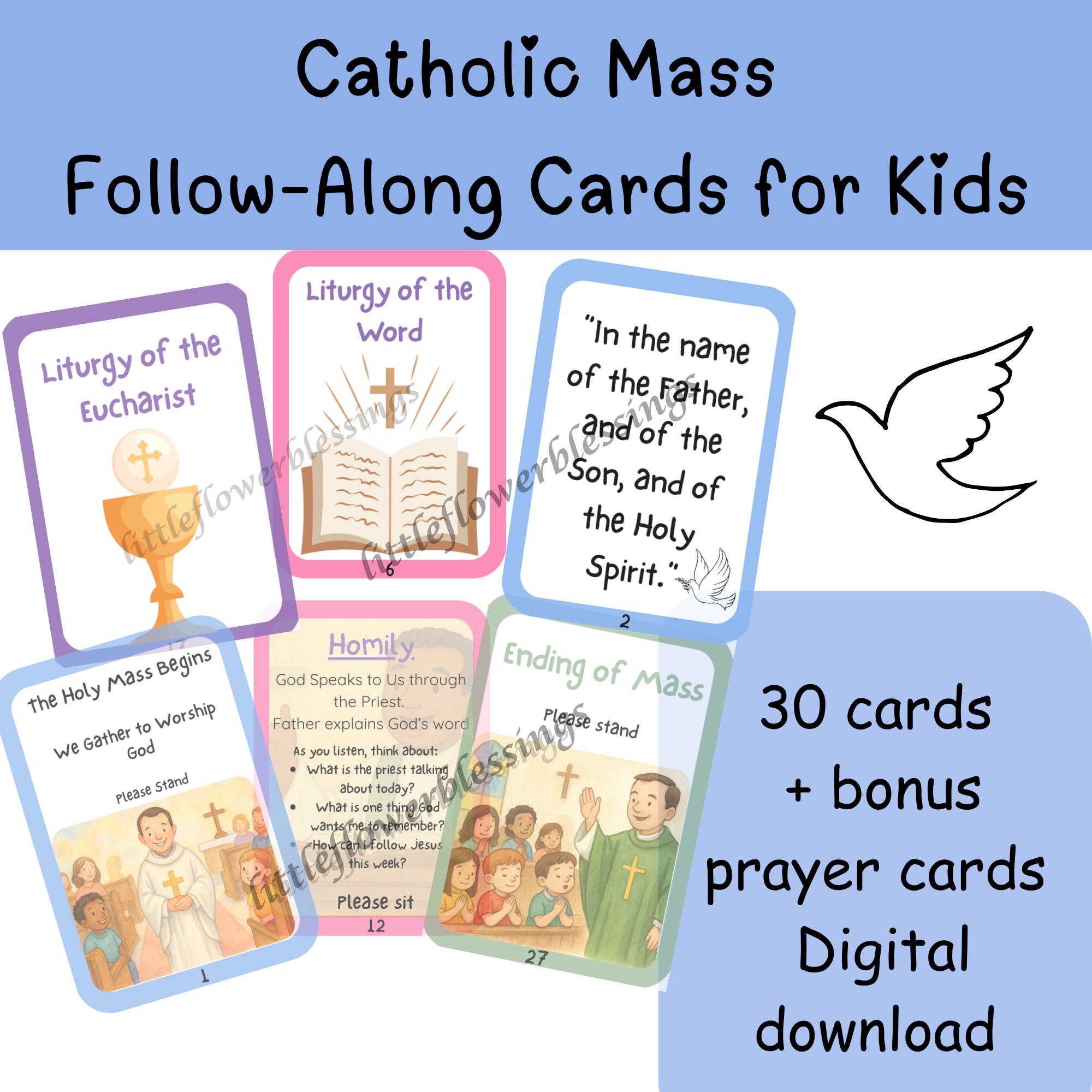 Printable Catholic Mass Follow-along Cards for Kids | 30+ Card Set ...