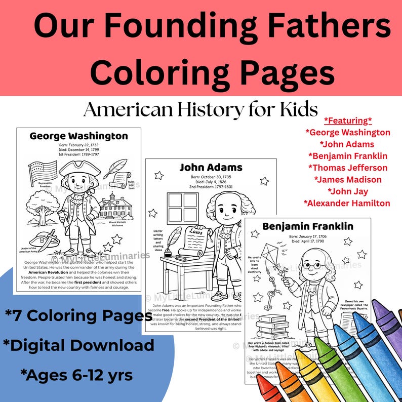 American History Coloring Pages| Founding Fathers for Kids, History ...