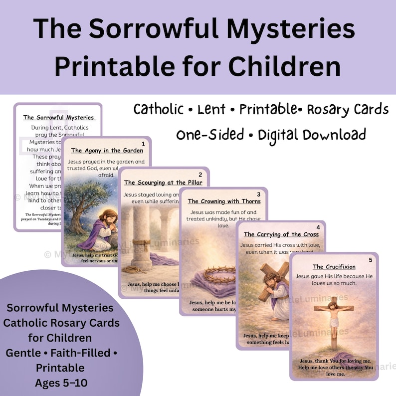 Catholic Printable Cards, Sorrowful Mysteries Lent Cards Children ...