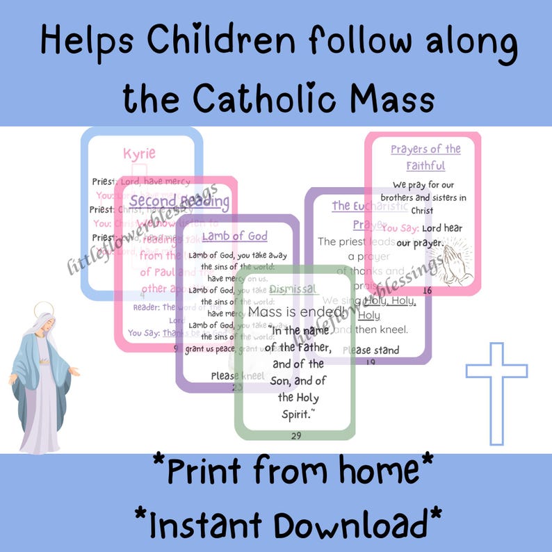 Printable Catholic Mass Follow-along Cards for Kids | 30+ Card Set ...