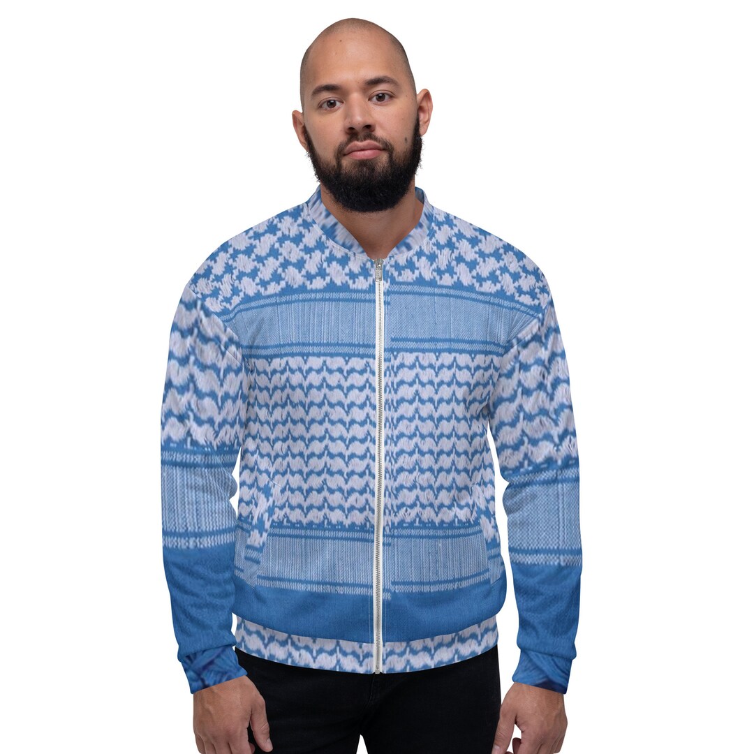 Keffiyeh Scarf Design, Blue & White, Unisex Bomber Jacket - Etsy