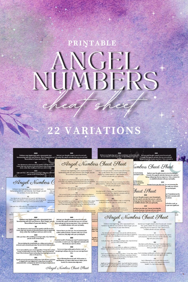 Printable Angel Numbers Cheat Sheet 4.25x5.5in 22 Variations - Etsy