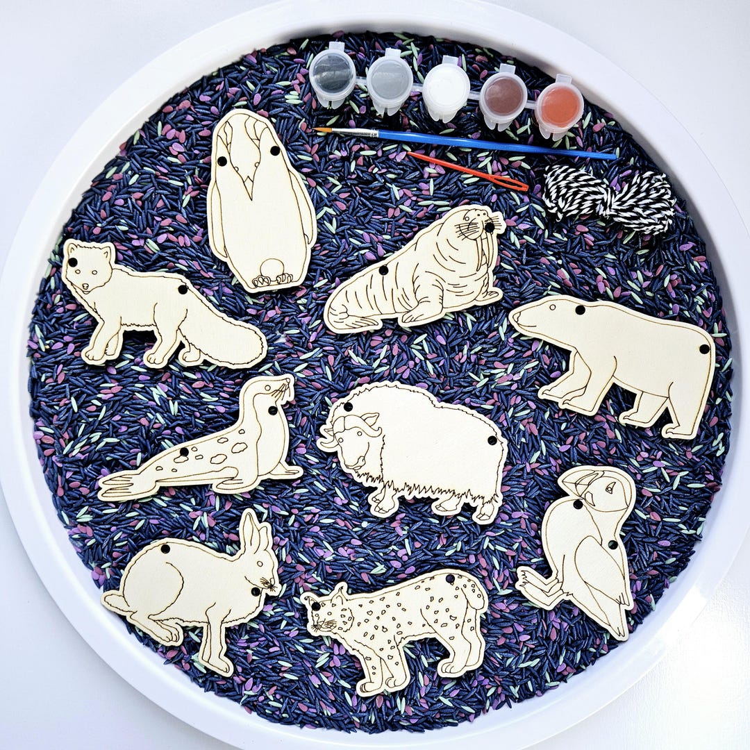 Polar Animal Garland Craft (hand Drawn)- Paint and Twine Included - Etsy