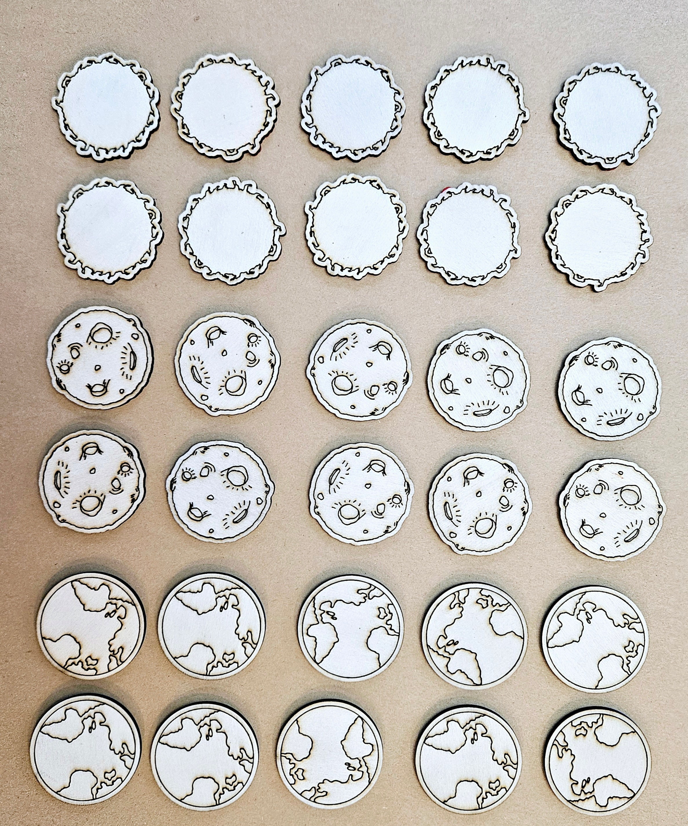 Sun, Earth, & Moon Counters (hand Drawn) - Etsy