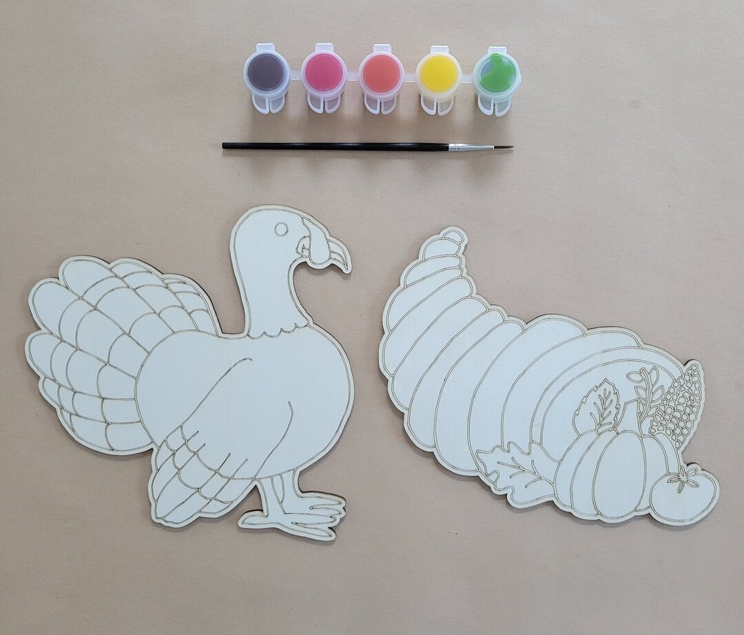 DIY Thanksgiving Turkey & Cornucopia Craft hand Drawn Paint - Etsy