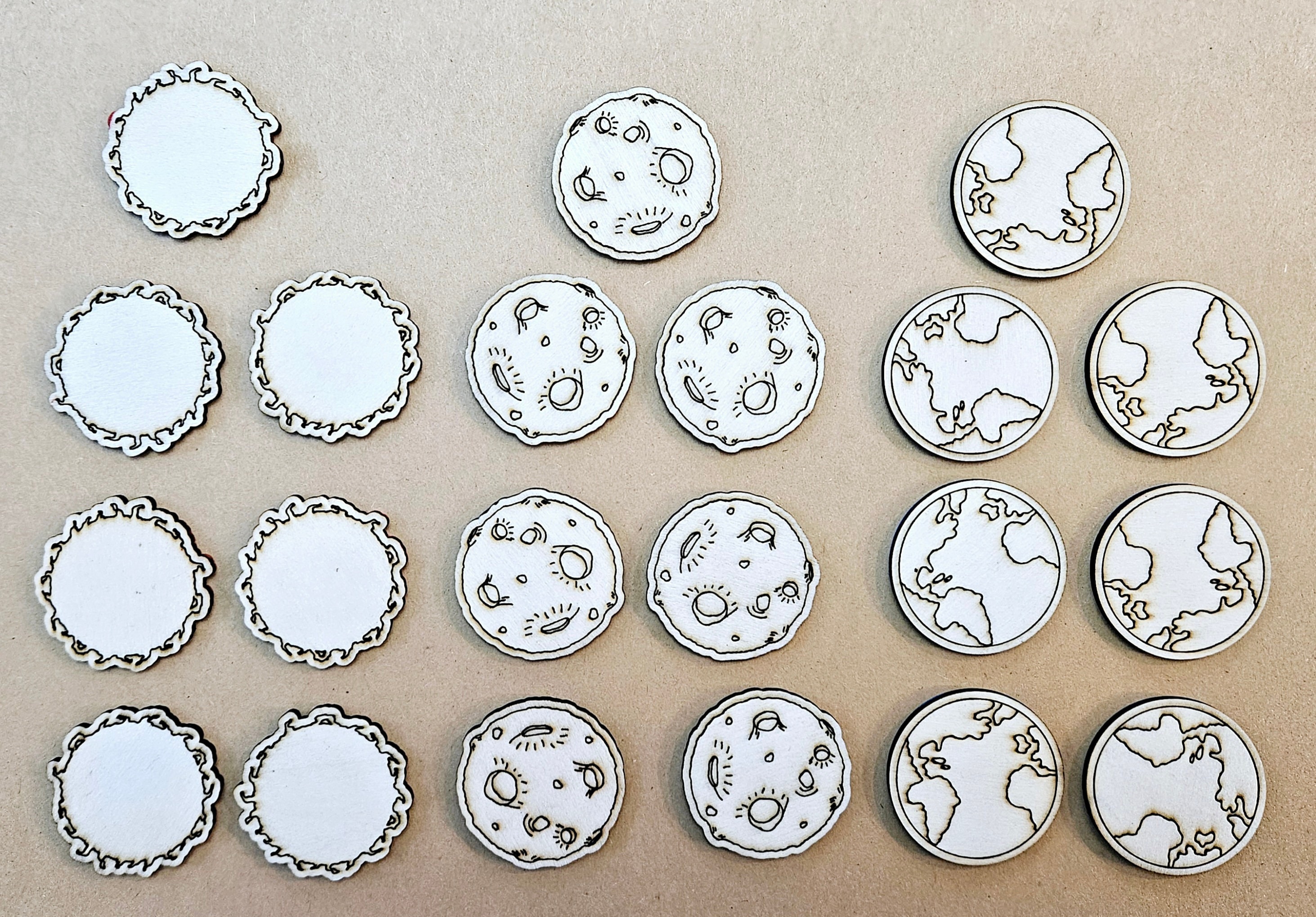 Sun, Earth, & Moon Counters (hand Drawn) - Etsy