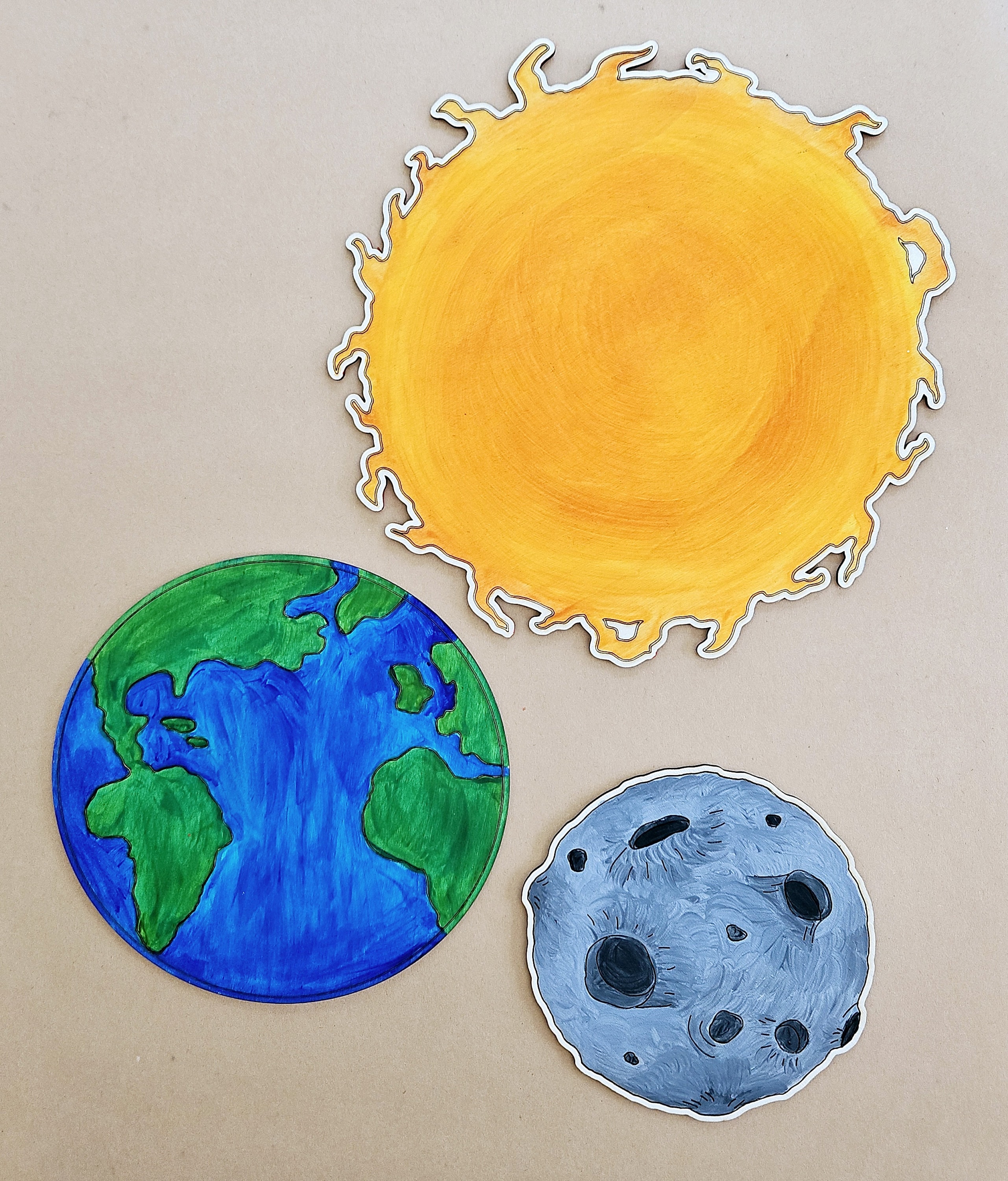 DIY Sun, Moon, & Earth Craft hand Drawn Paint Included - Etsy