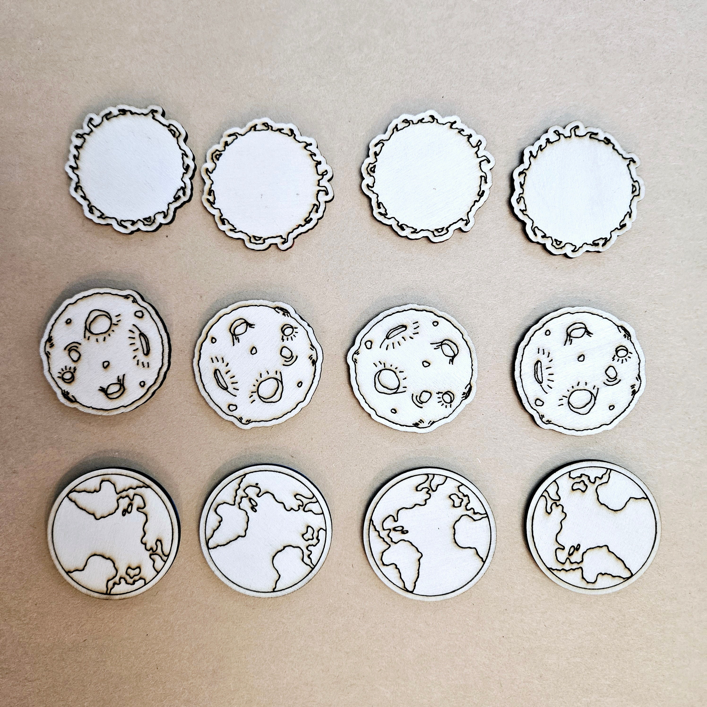 Sun, Earth, & Moon Counters (hand Drawn) - Etsy