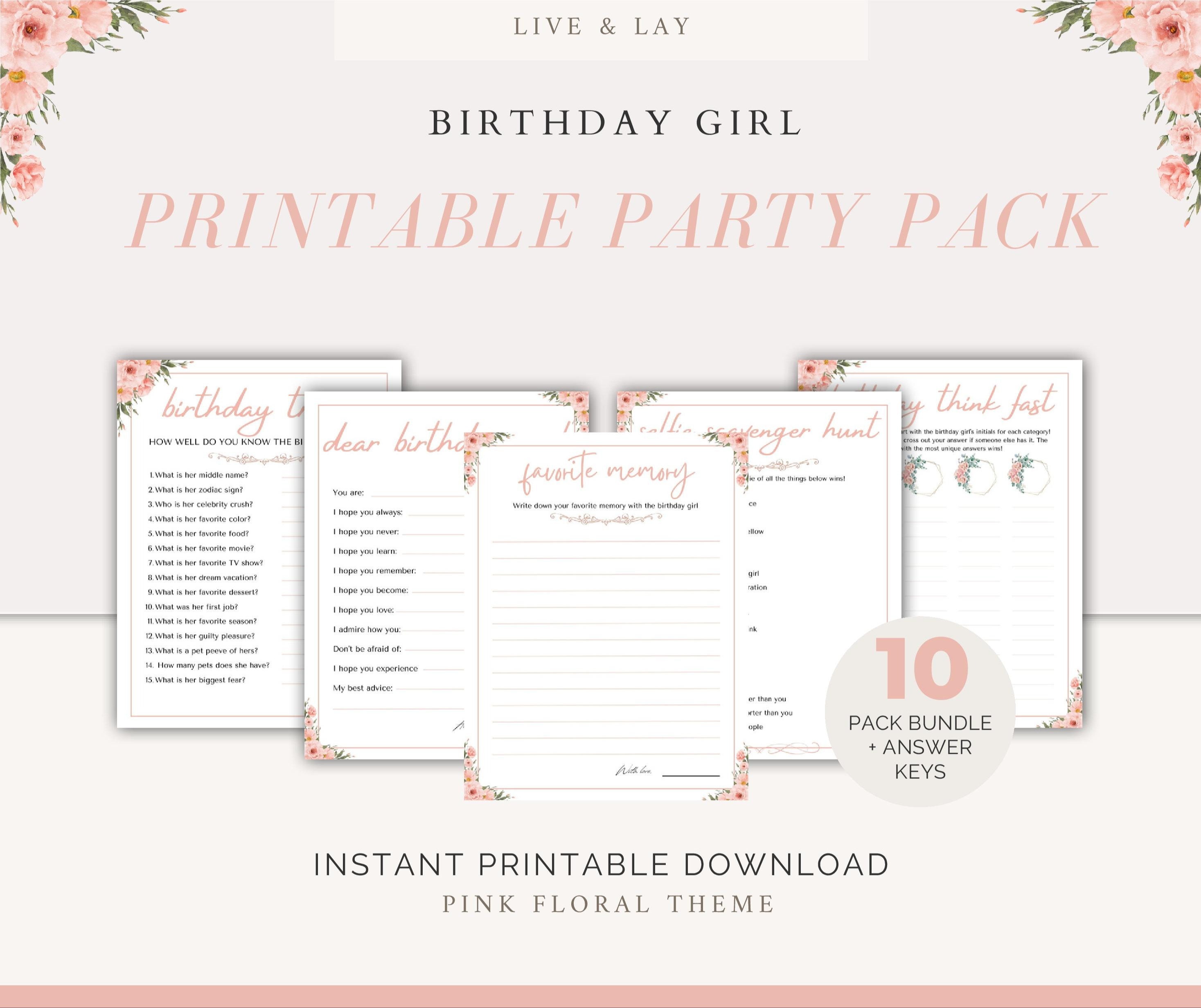 Printable Birthday Party Games for Her Pink Floral 10 Pack - Etsy