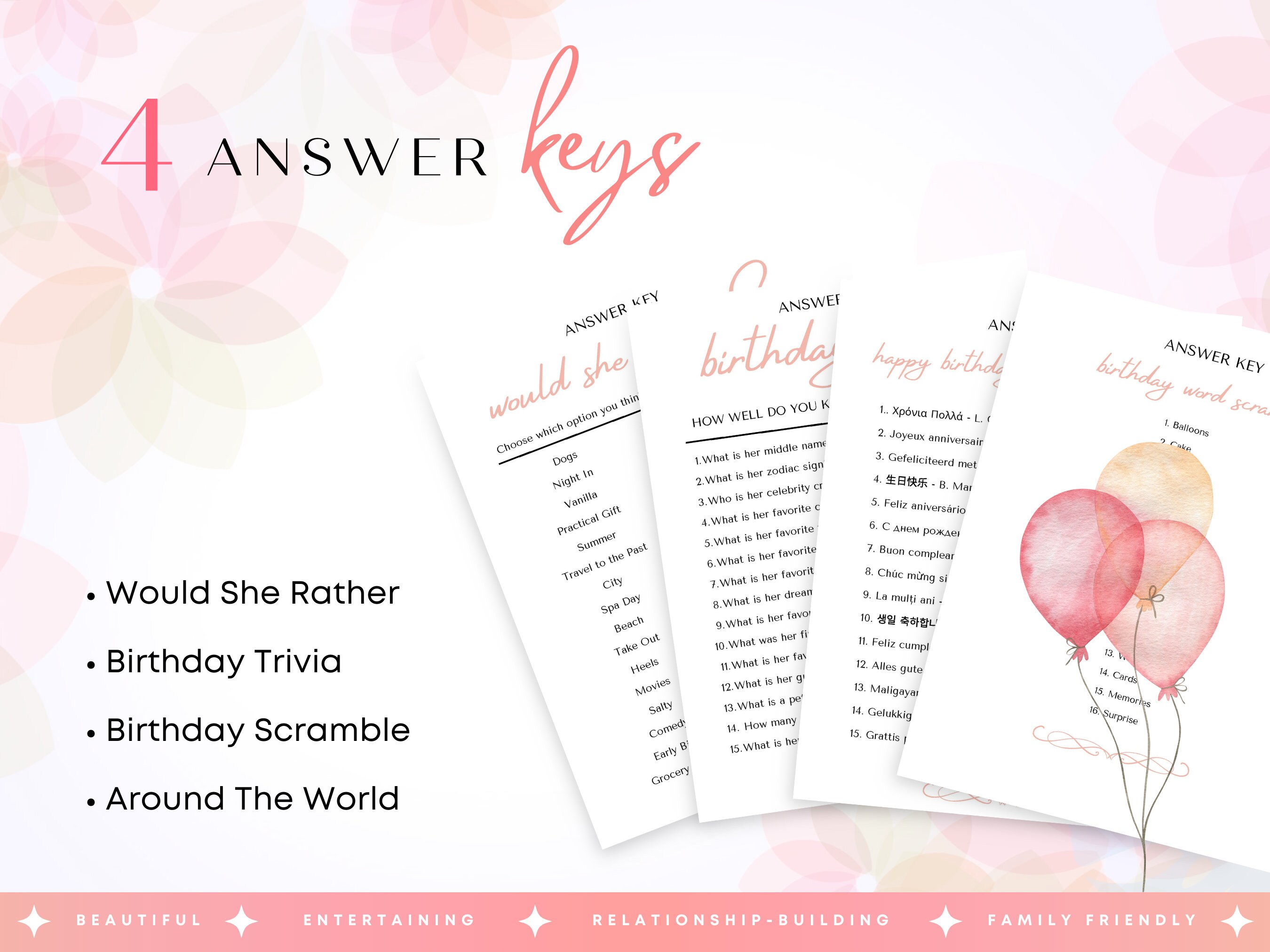 Printable Birthday Party Games for Her | Pink Floral | 10 Pack Bundle ...