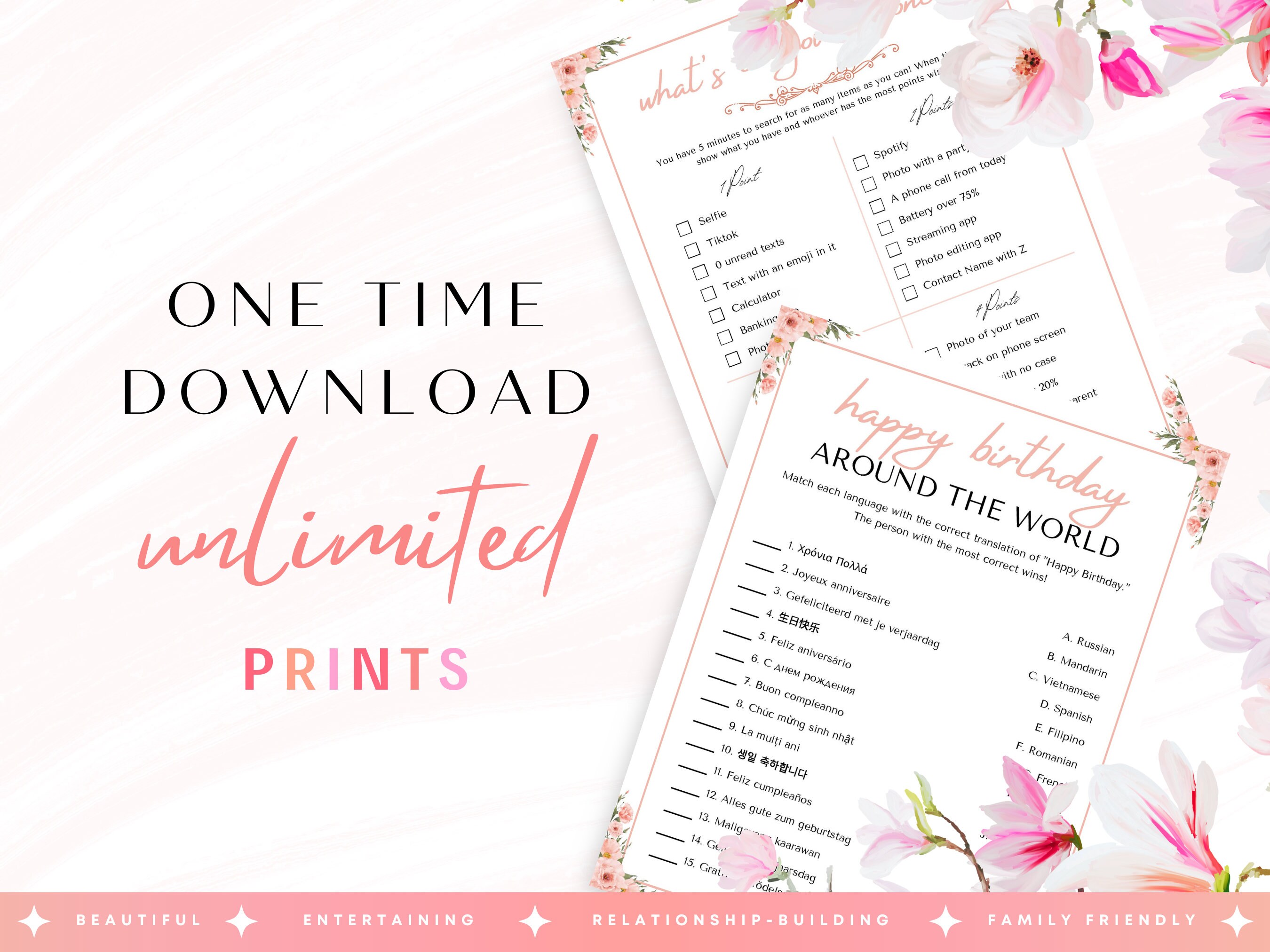 Printable Birthday Party Games for Her | Pink Floral | 10 Pack Bundle ...