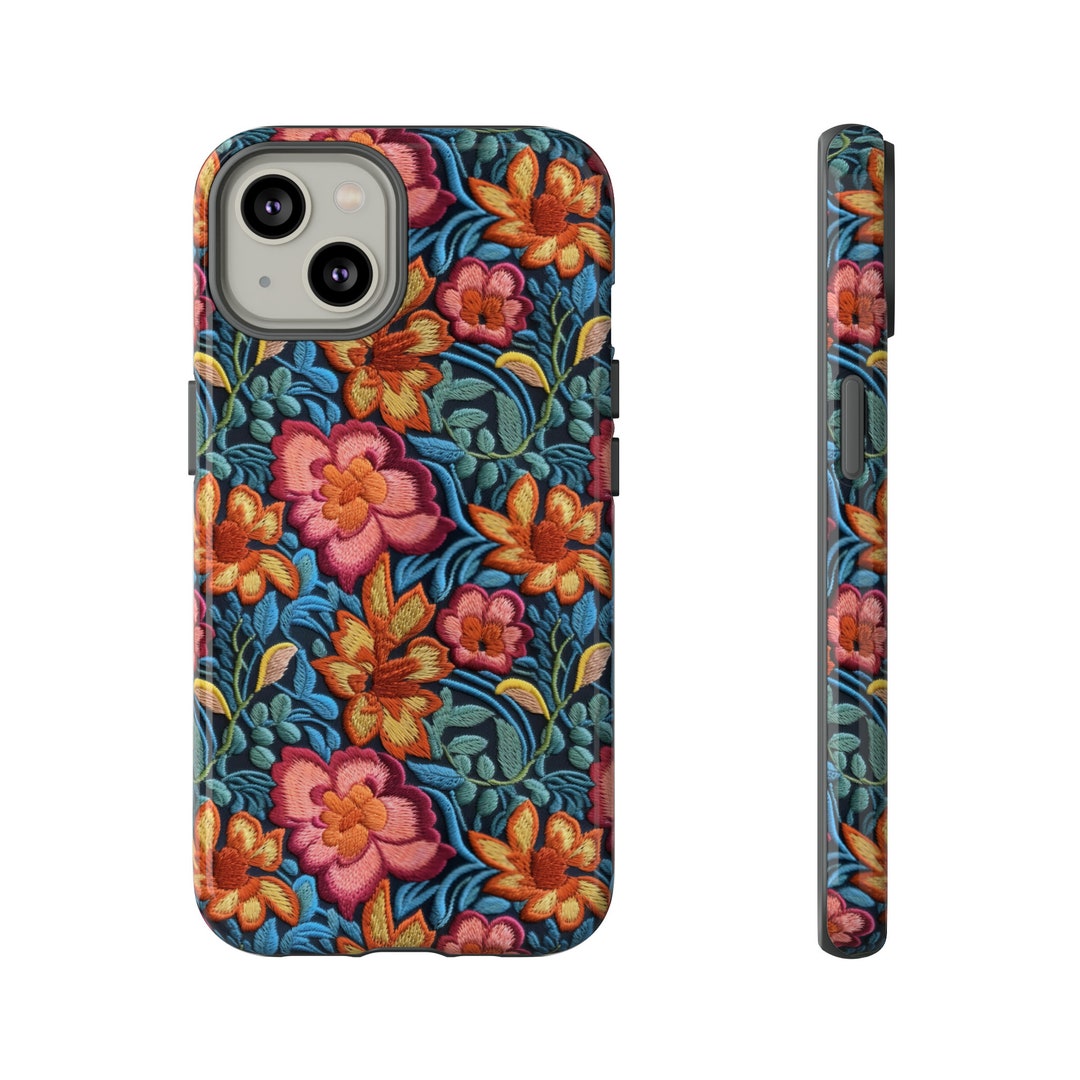 Fiery and Intense Embroidery Floral Ensemble Phone Case, Bold and ...