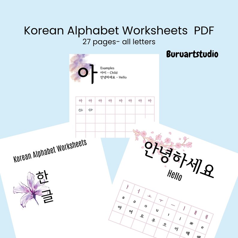 Korean Alphabet Practice Sheets / Printable Korean Worksheets / Hangul ...