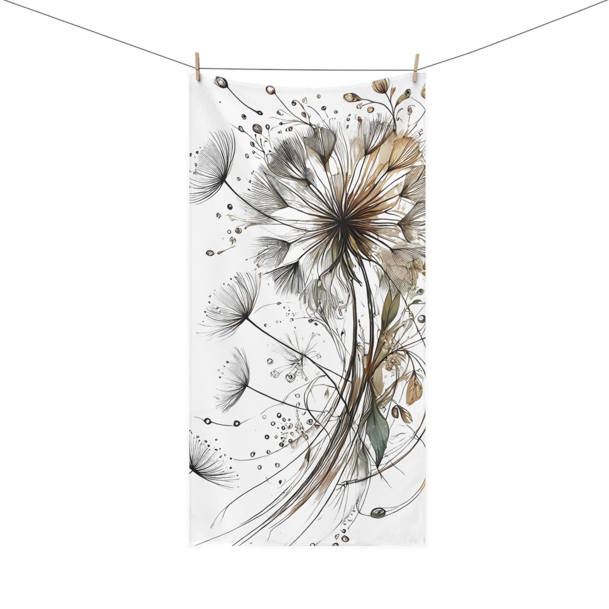 Dandelion Floral Cotton Bath Towel: Botanical Bathroom Decor - Etsy