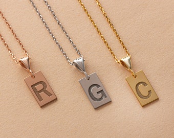 Dainty Engraved Tag Necklace Custom Initial Tag Necklace Personalized ...