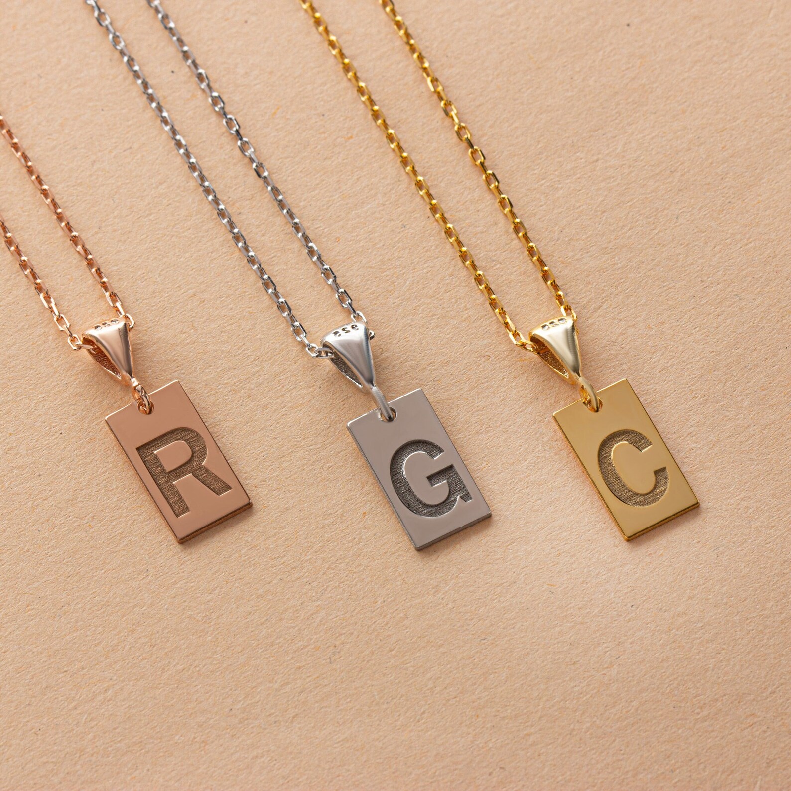Dainty Engraved Tag Necklace Custom Initial Tag Necklace Personalized ...