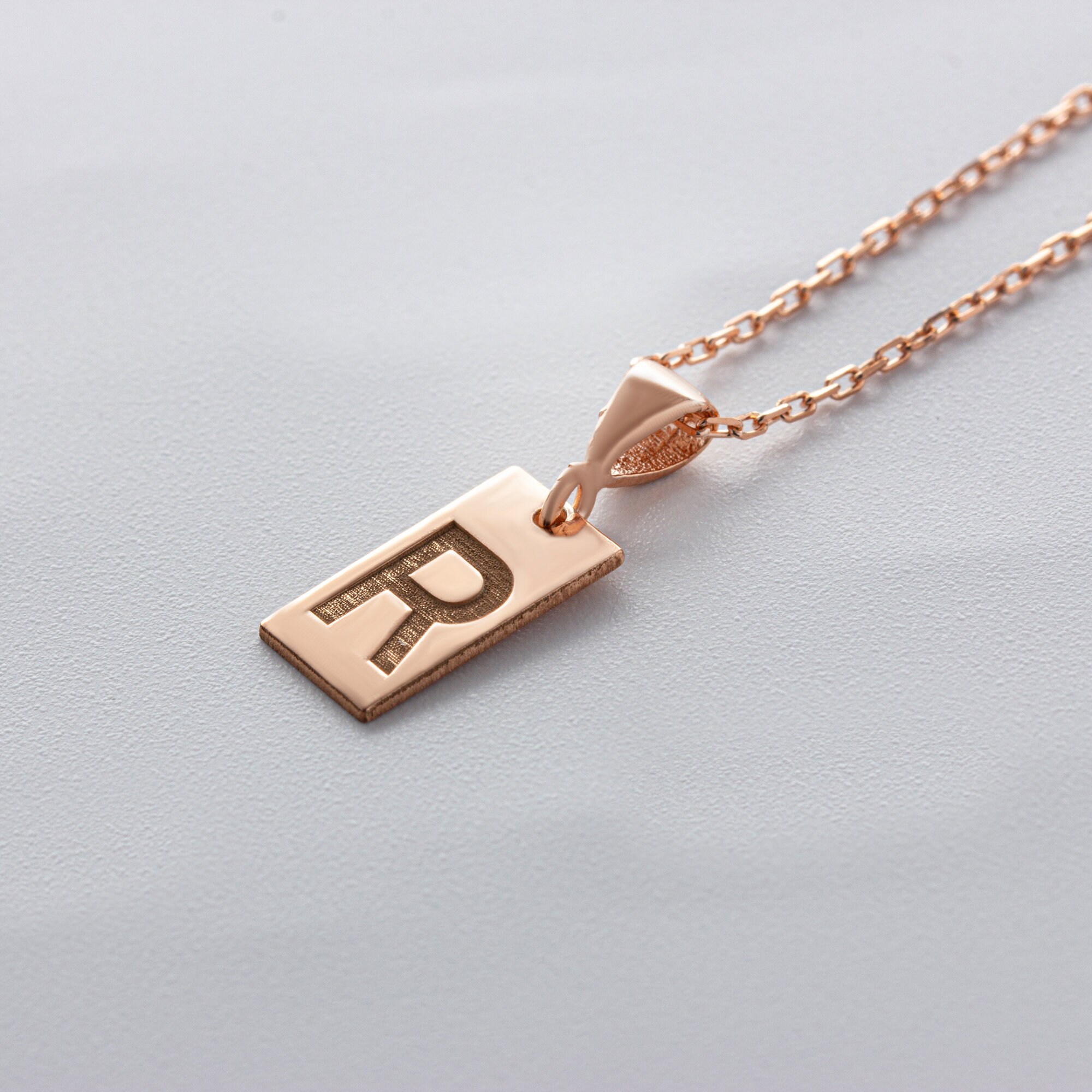 Dainty Engraved Tag Necklace Custom Initial Tag Necklace Personalized ...