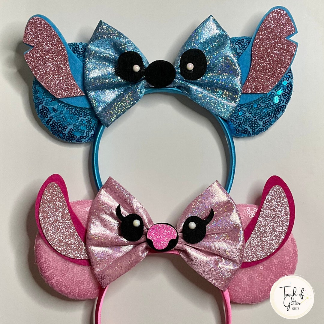 Stitch and Angel Inspired Disney Headband Minnie Mickey Mouse Ears Lilo ...