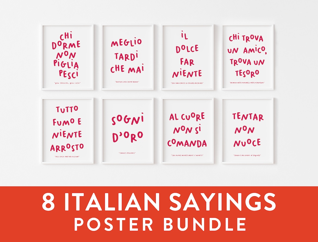 8 ITALIAN SAYINGS Poster BUNDLE | Quote Typography Minimal Simple Home ...