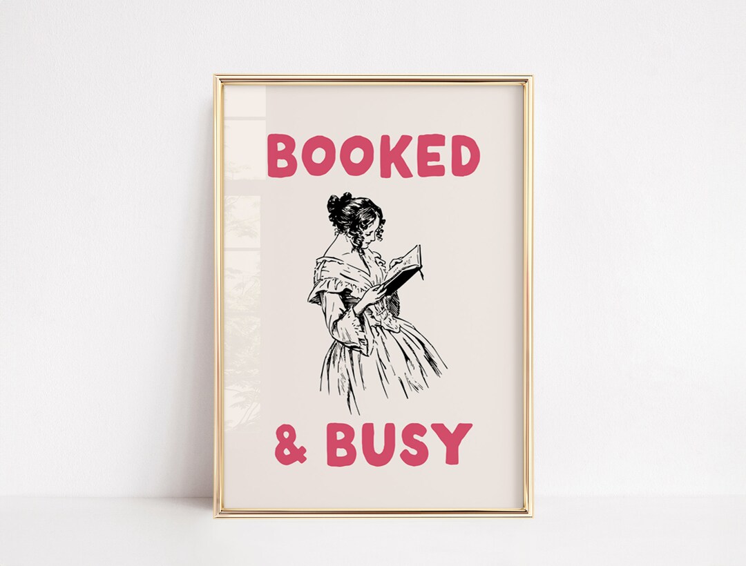 BOOKED AND BUSY Retro Library Poster Book Wall Art Book Lovers Reading ...