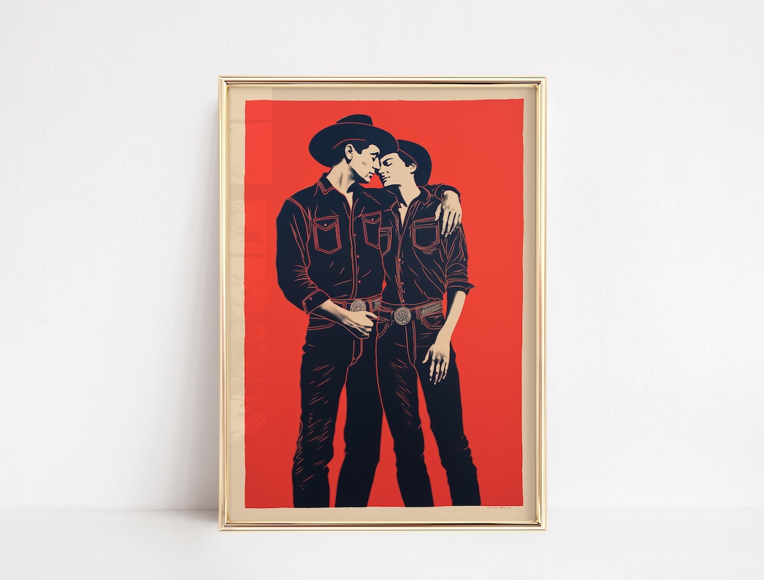 Kissing Cowboys Poster, Queer Western Prints, Mlm Romantic Bisexual ...