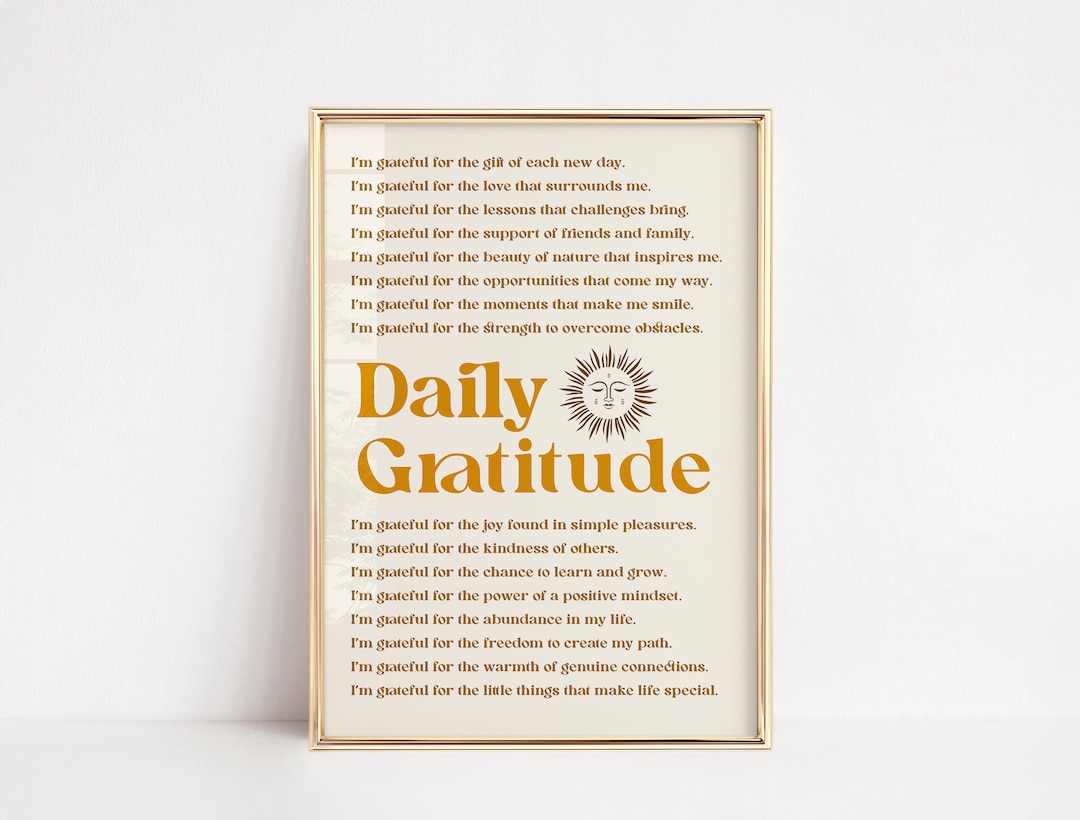 DAILY GRATITUDE Retro Quote Poster for Dorm Office Bedroom Wfh Room ...