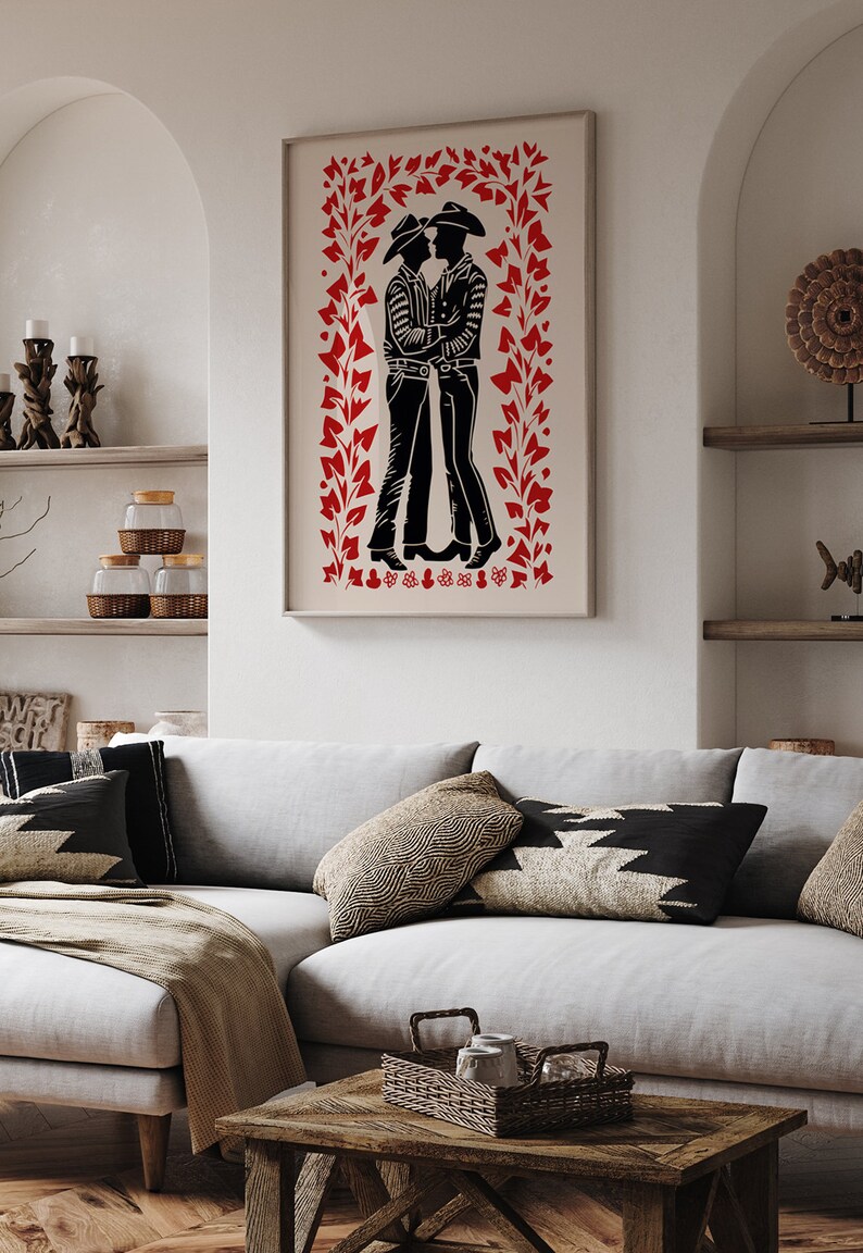 Kissing Cowboys Poster, Queer Western Prints, Mlm Romantic Bisexual ...